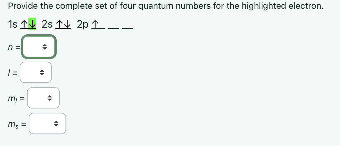Solved Provide the complete set of four quantum numbers for | Chegg.com