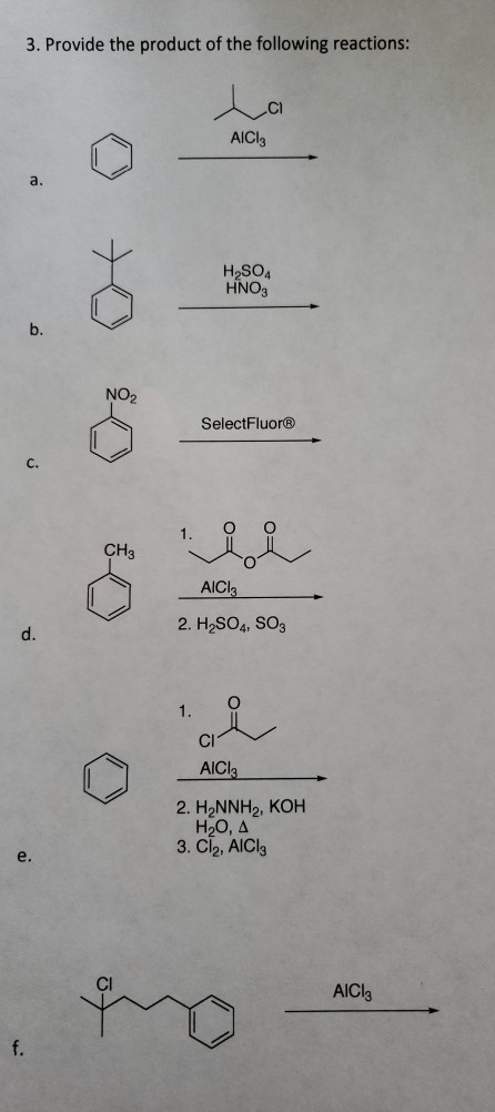 Solved 3. Provide the product of the following reactions Cl | Chegg.com