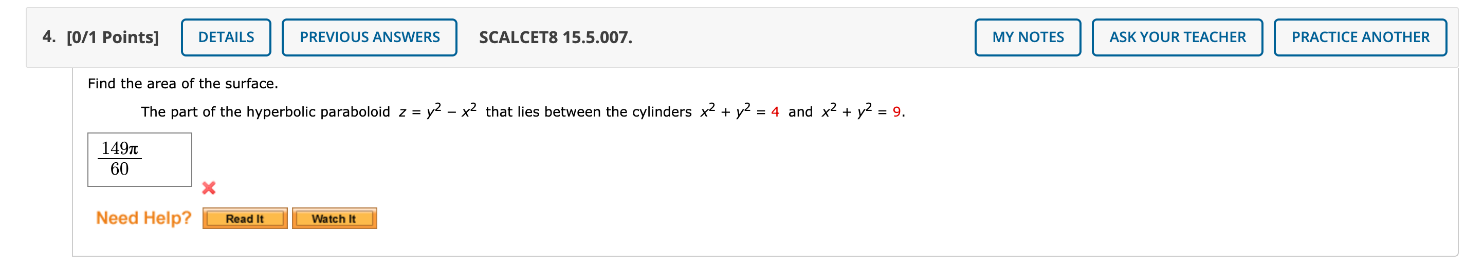 Solved 4. [0/1 Points] DETAILS PREVIOUS ANSWERS SCALCET8 | Chegg.com