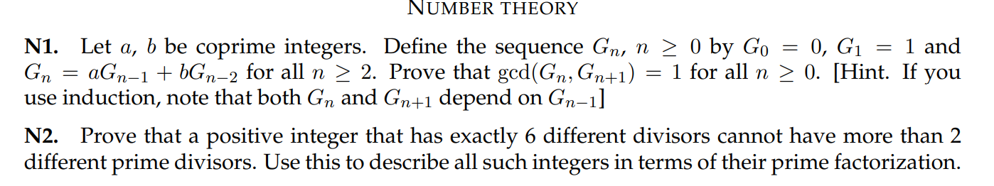 Solved NUMBER THEORY = - N1. Let a, b be coprime integers. | Chegg.com