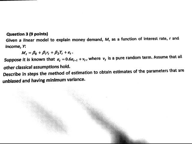Solved Question 3 (9 points) Given a linear model to explain | Chegg.com