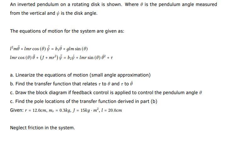 Solved An inverted pendulum on a rotating disk is shown. | Chegg.com