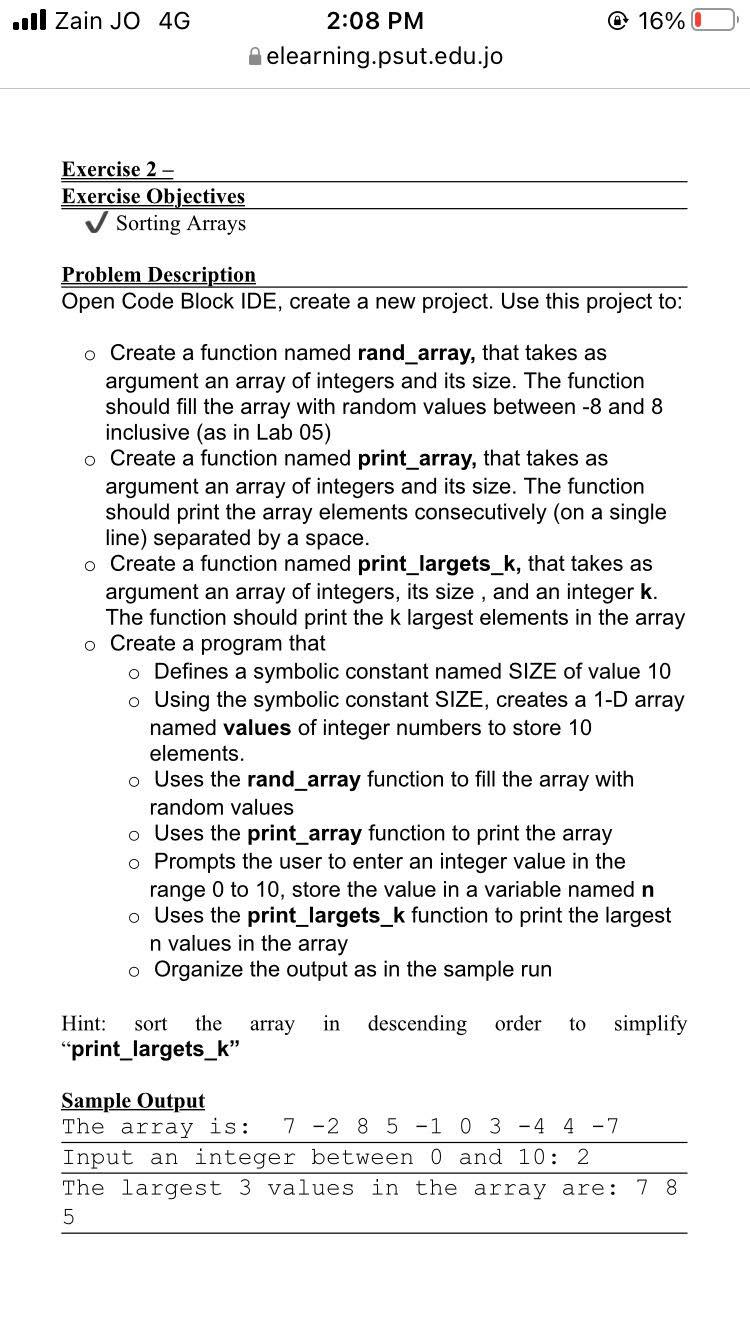 ..l Zain JO 4G © 16% 2:08 PM elearning.psut.edu.jo | Chegg.com