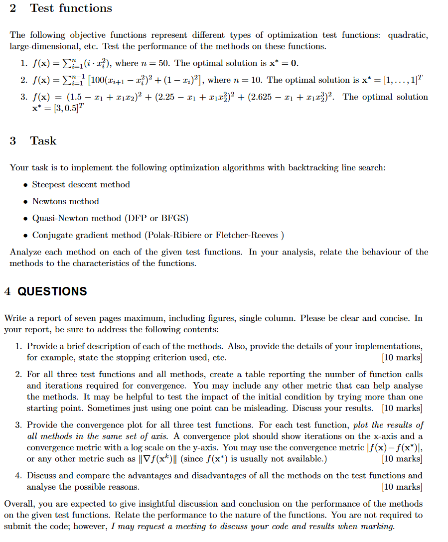 Solved 2 Test functions The following objective functions | Chegg.com