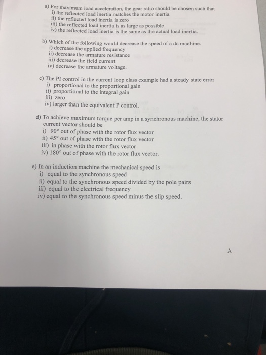 Solved a) For maximum load acceleration, the gear ratio | Chegg.com