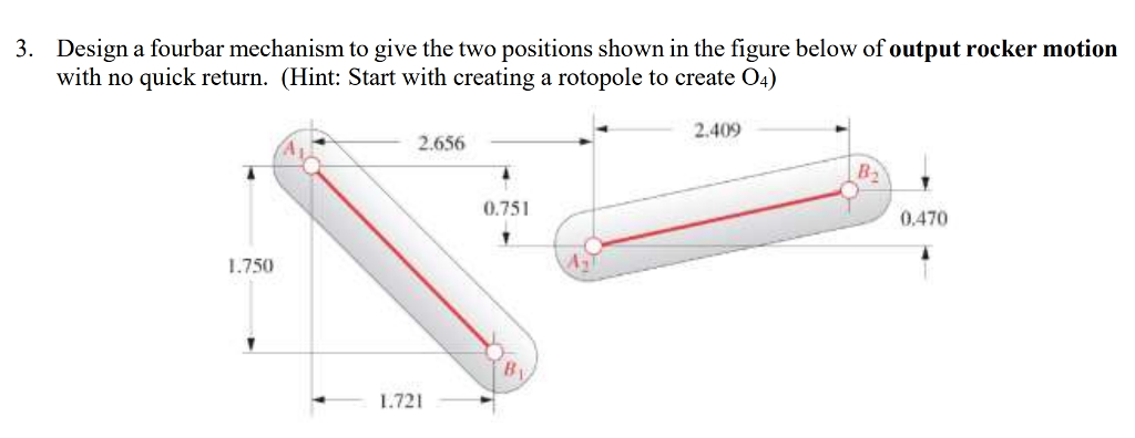 Solved 3. Design a fourbar mechanism to give the two | Chegg.com