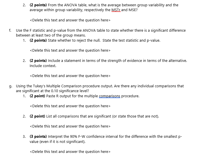 Part 1. (25 points) Single Factor ANOVA is a method | Chegg.com
