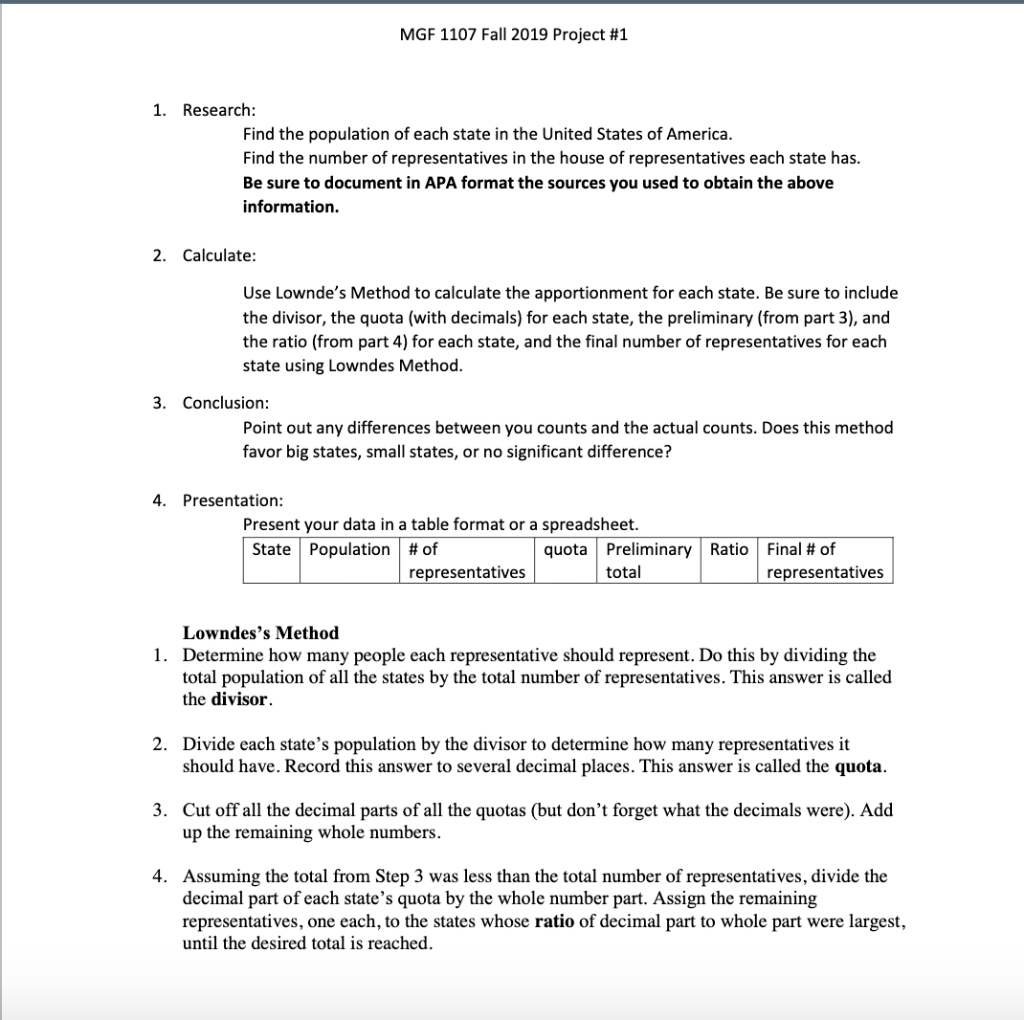 MGF 1107 Fall 2019 Project #1 1. Research: Find the | Chegg.com