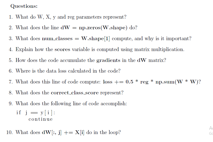 Question 2. SVM Code: Given the SVM Code below, | Chegg.com