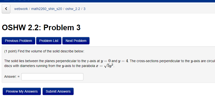 Solved webwork / math2260_shin_s20 / oshw_2.2/3 OSHW 2.2: | Chegg.com