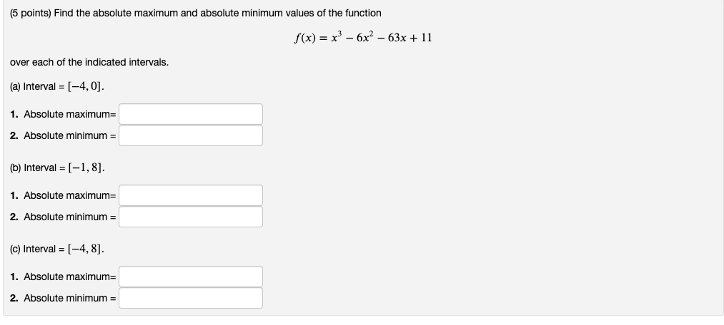 Solved (5 points) Find the absolute maximum and absolute | Chegg.com