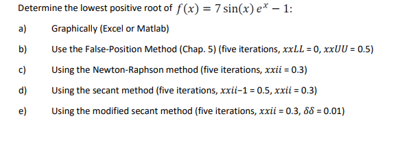 Solved Determine the lowest positive root of f(x) = 7 sin(x) | Chegg.com