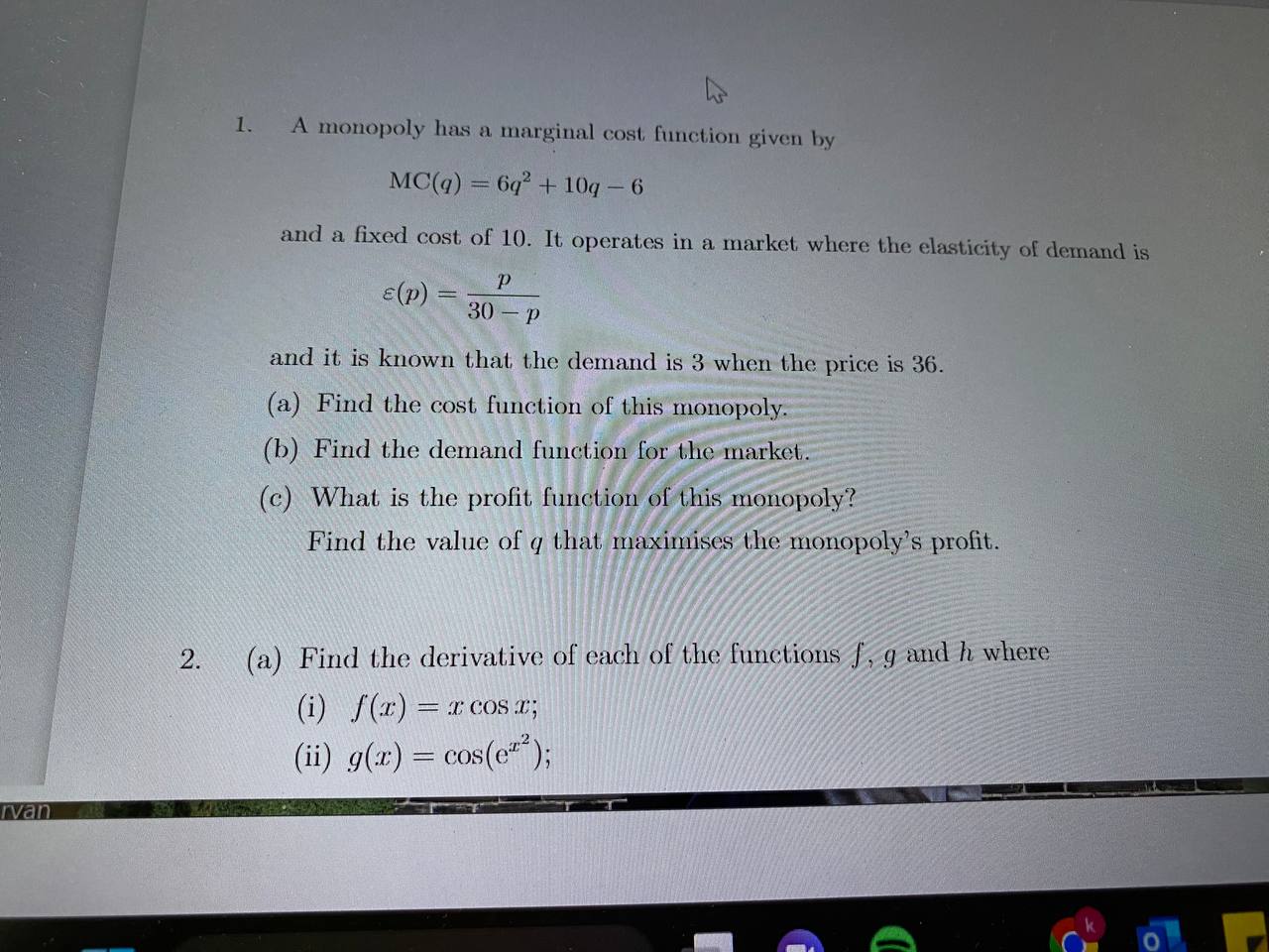 Solved 1. A monopoly has a marginal cost function given by | Chegg.com