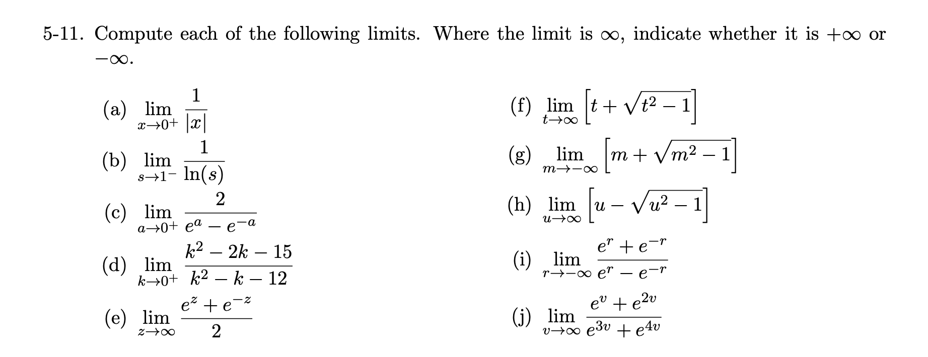 Solved 5-11. Compute each of the following limits. Where the | Chegg.com