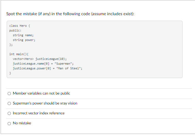 Solved Spot the mistake (if any) in the following code | Chegg.com