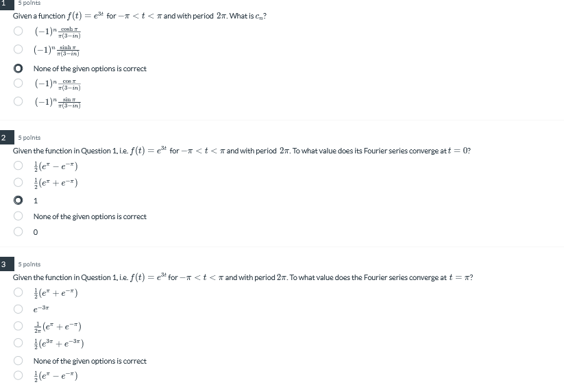 Solved Given a function f(t)=e3t for −π | Chegg.com
