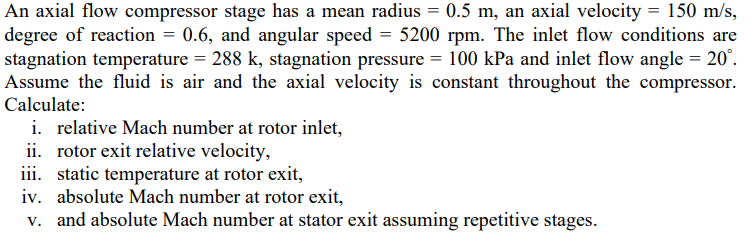 Solved An axial flow compressor stage has a mean radius =0.5 | Chegg.com