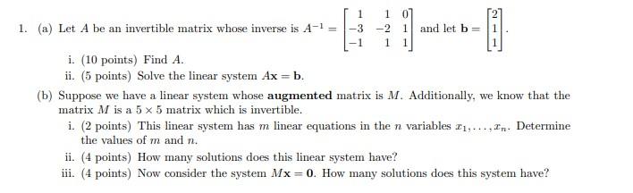 Solved 1. (a) Let A be an invertible matrix whose inverse is | Chegg.com