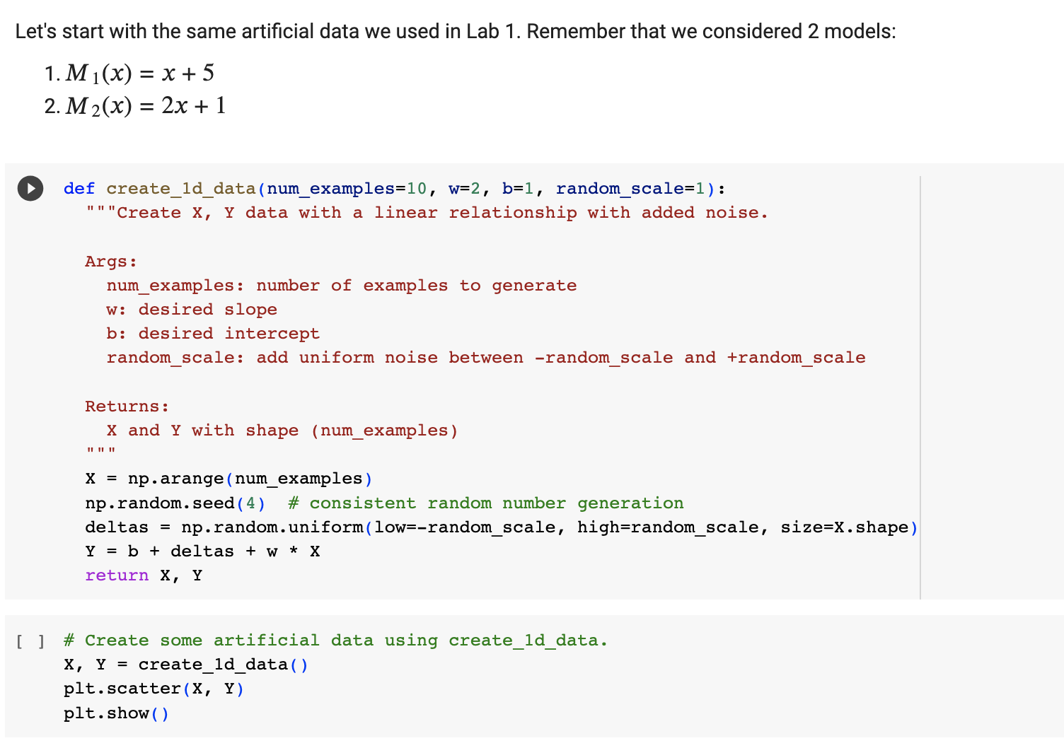 Solved Let's start with the same artificial data we used in | Chegg.com