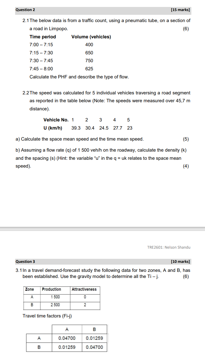 Solved 2.1 The below data is from a traffic count, using a | Chegg.com