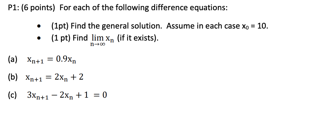 Solved P1: (6 points) For each of the following difference | Chegg.com