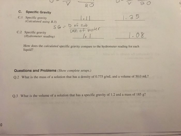 Solved C. Specific Gravity C.1 Specific gravity (Calculated | Chegg.com