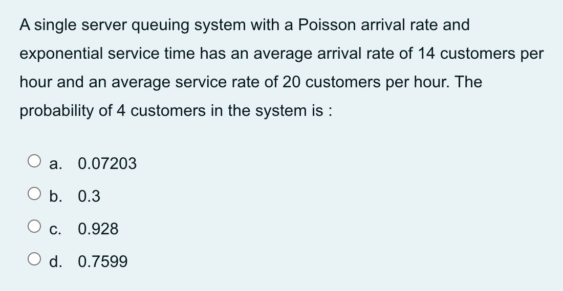 Solved A single server queuing system with a Poisson arrival | Chegg.com