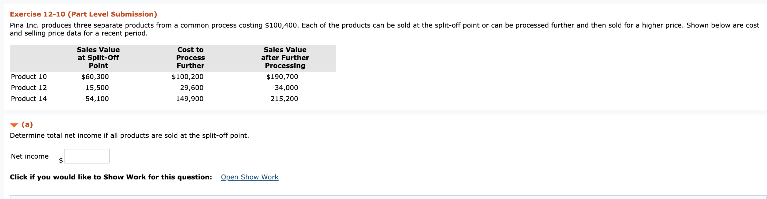 Solved Exercise 12-10 (Part Level Submission) Pina Inc. | Chegg.com