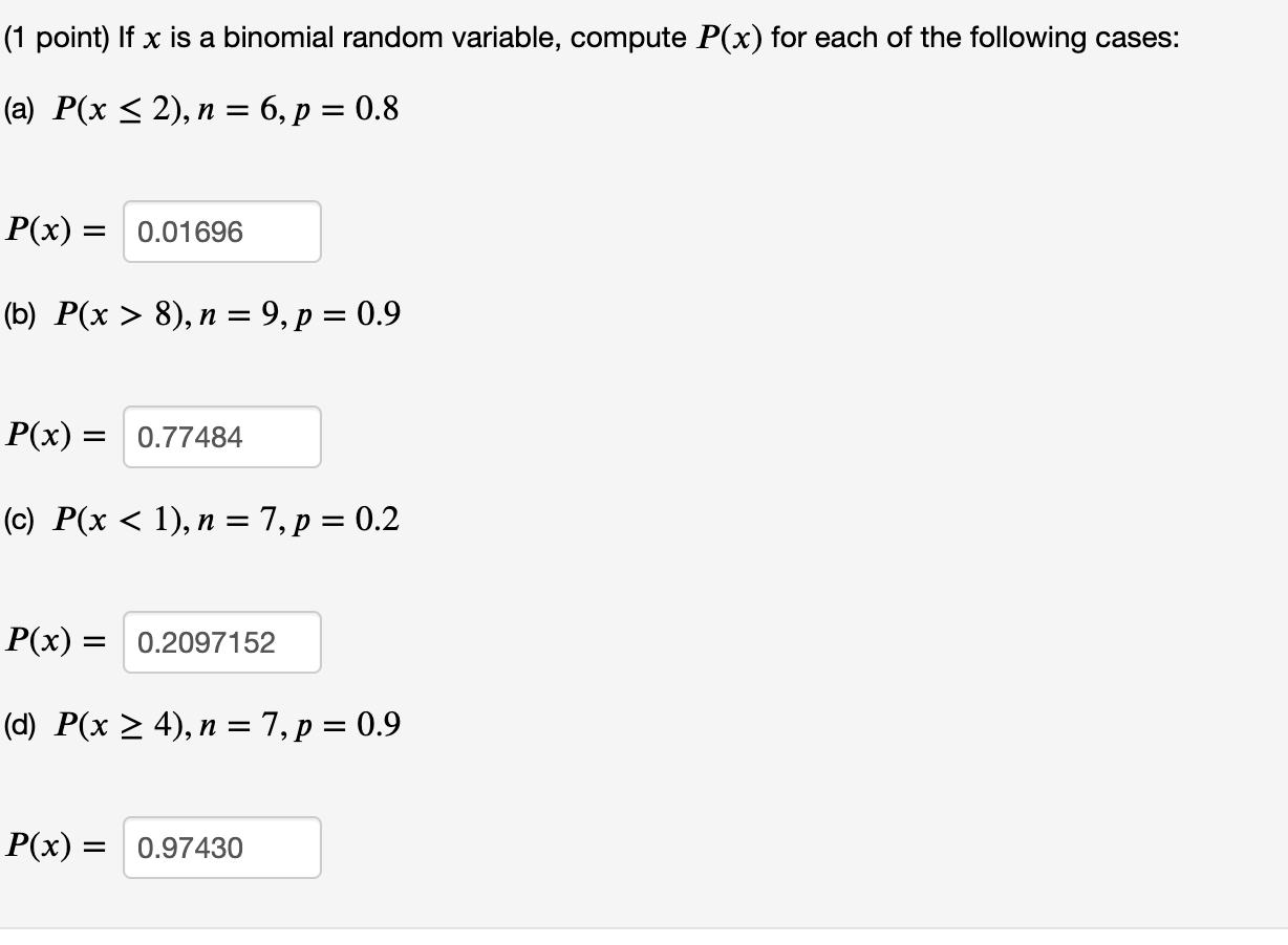 Solved 1 Point If X Is A Binomial Random Variable Compute 
