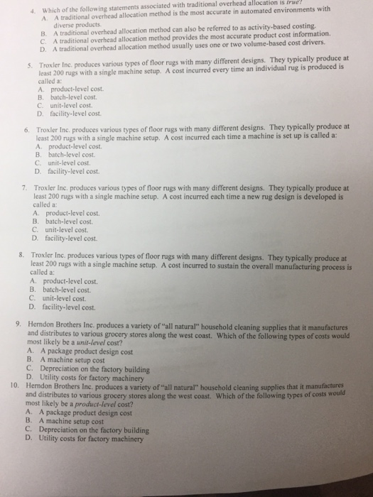 Solved Chapter 4 practice questions. MULTIPLE CHOICE I. | Chegg.com