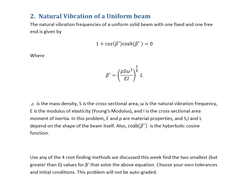 Solved 2. Natural Vibration of a Uniform beam The natural | Chegg.com