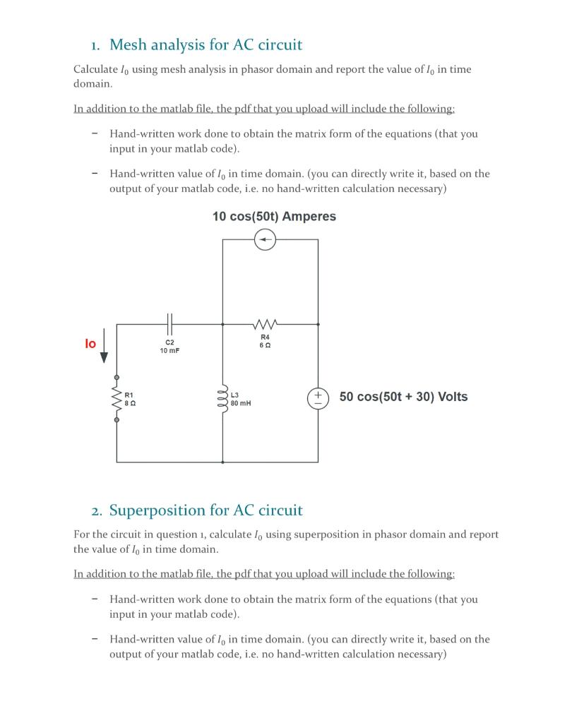 Solved 1. Mesh analysis for AC circuit Calculate l, using | Chegg.com