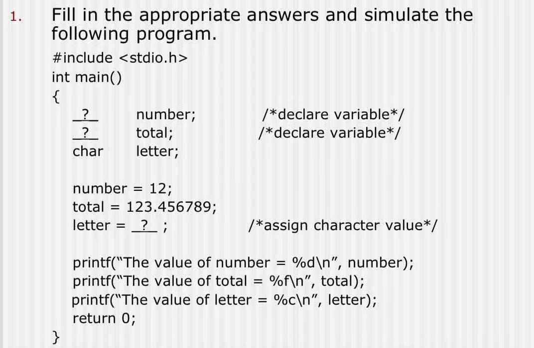 Solved 1. Fill in the appropriate answers and simulate the | Chegg.com