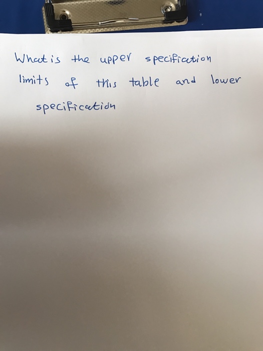 What is the upper specifi ation limits this table and | Chegg.com