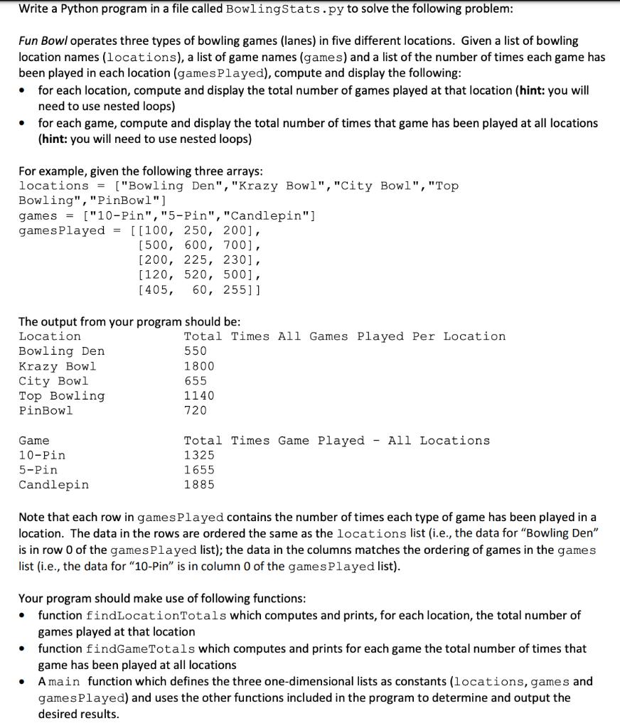 Solved Write a Python program in a file called Bowling | Chegg.com