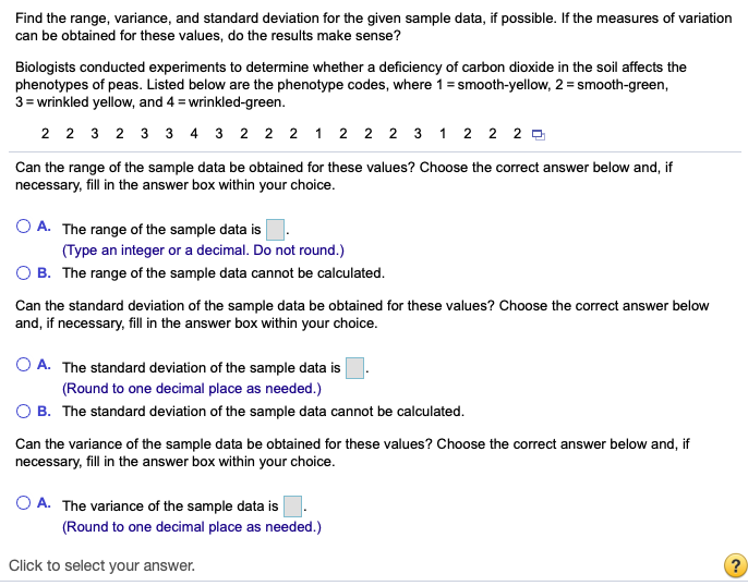 Solved Find the range, variance, and standard deviation for | Chegg.com