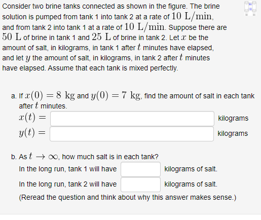 Solved Consider two brine tanks connected as shown in the | Chegg.com