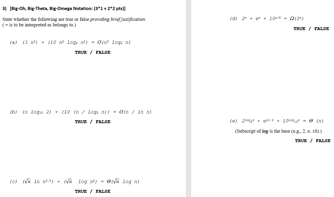 Solved 3) [Big-Oh, Big-Theta, Big-Omega Notation: (3*1 + 2*2 | Chegg.com