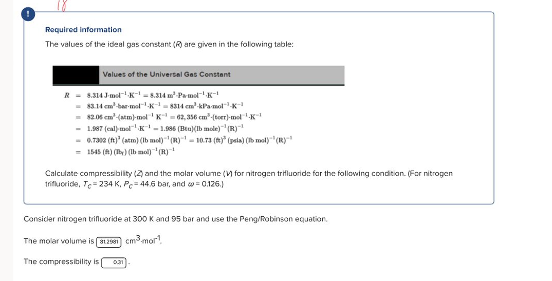 Solved ! Required information The values of the ideal gas | Chegg.com