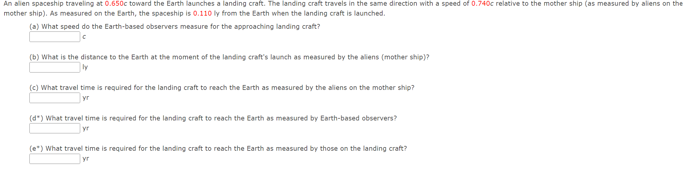 Solved mother ship). As measured on the Earth, the spaceship | Chegg.com