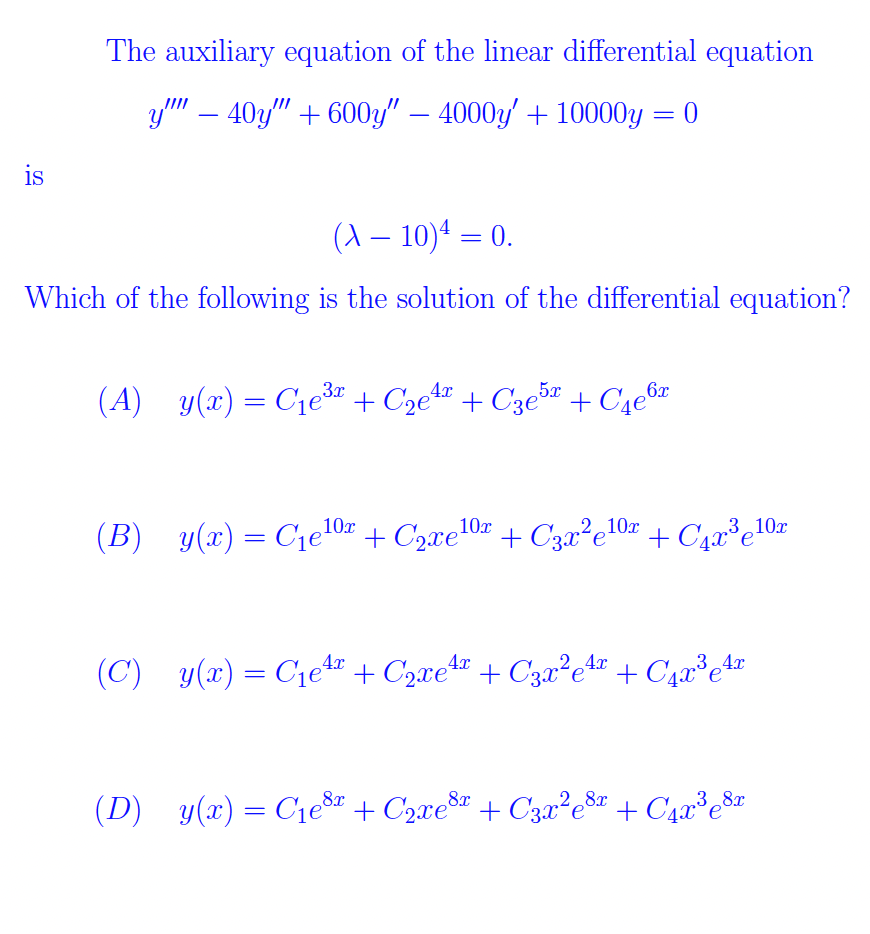 Solved The auxiliary equation of the linear differential | Chegg.com