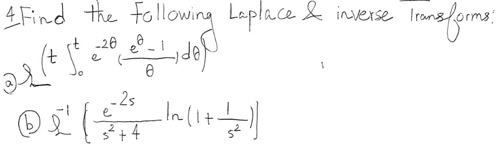 Solved 4 ﻿Find the following Laplace & inverse | Chegg.com