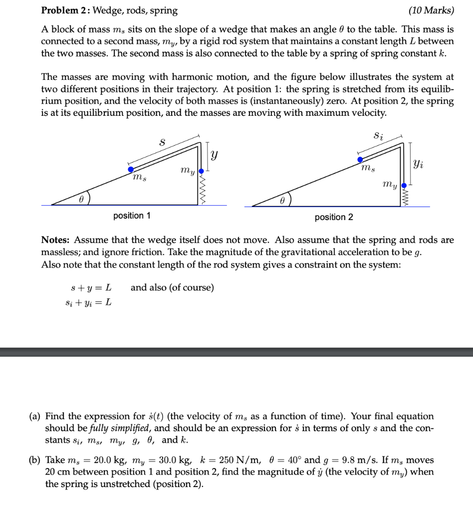 Solved Problem 2: Wedge, rods, spring (10 Marks) A block of | Chegg.com