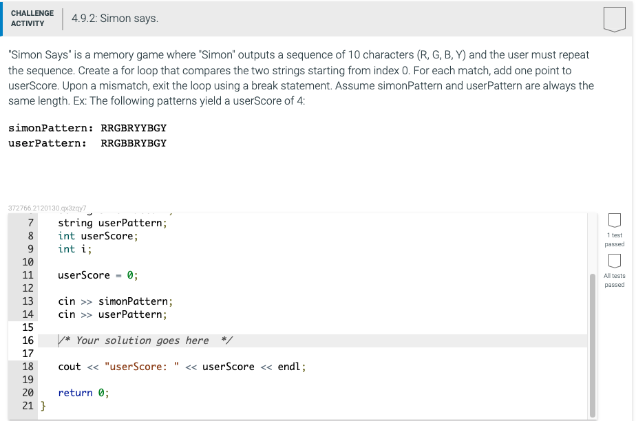 Solved CHALLENGE ACTIVITY 4.9.2: Simon says. "Simon Says" is | Chegg.com