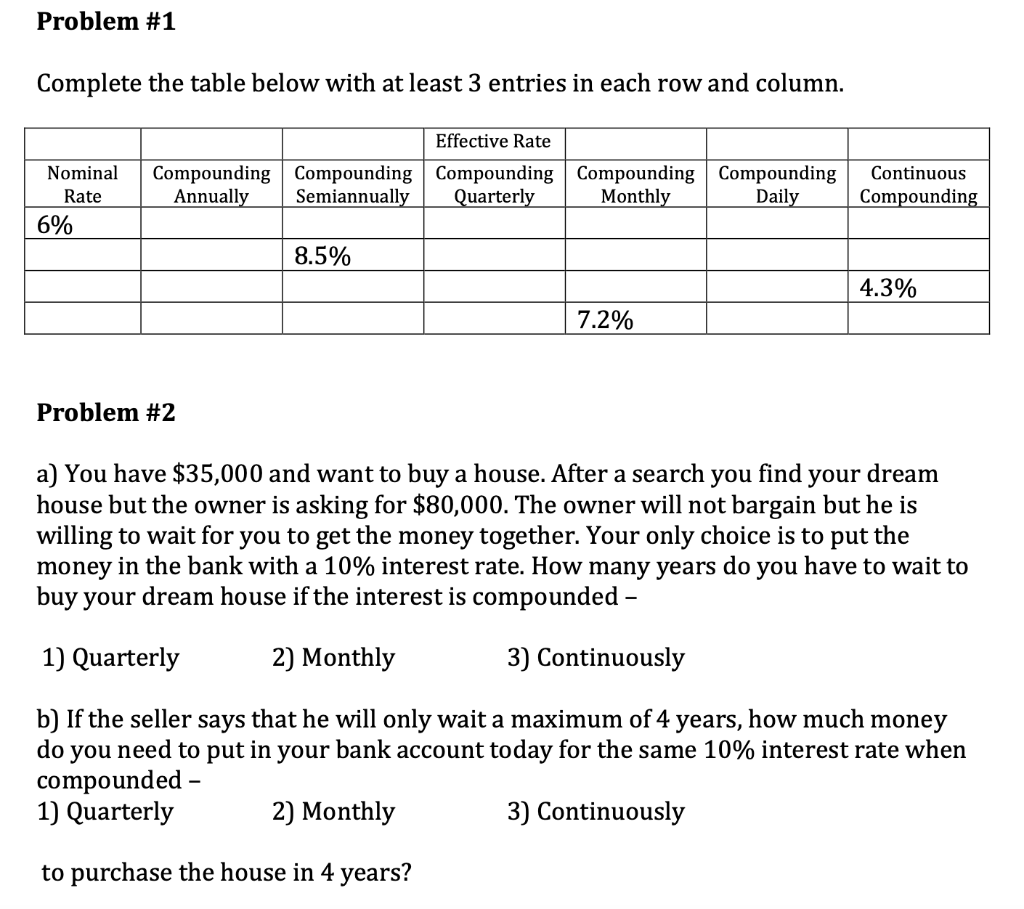 Solved Problem #1 Complete the table below with at least 3 | Chegg.com