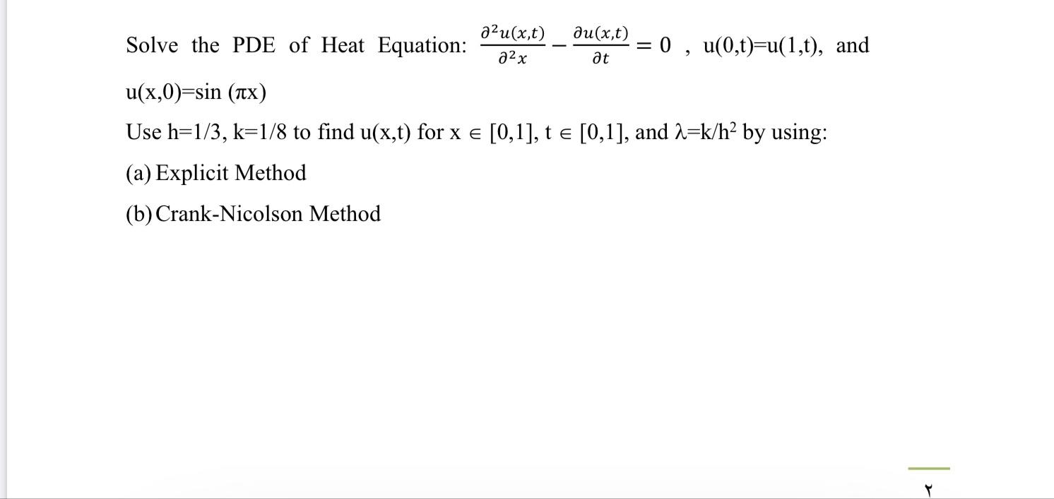 Solve the PDE of Heat Equation: 22u(x,t) 02 x du(x,t) | Chegg.com