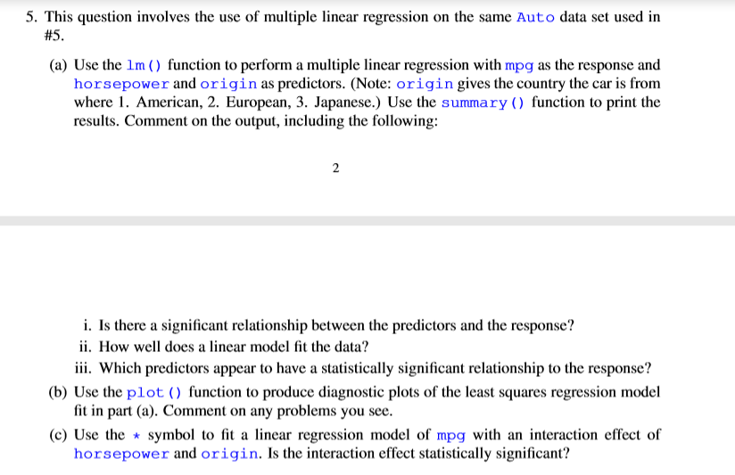 5. This question involves the use of multiple linear | Chegg.com
