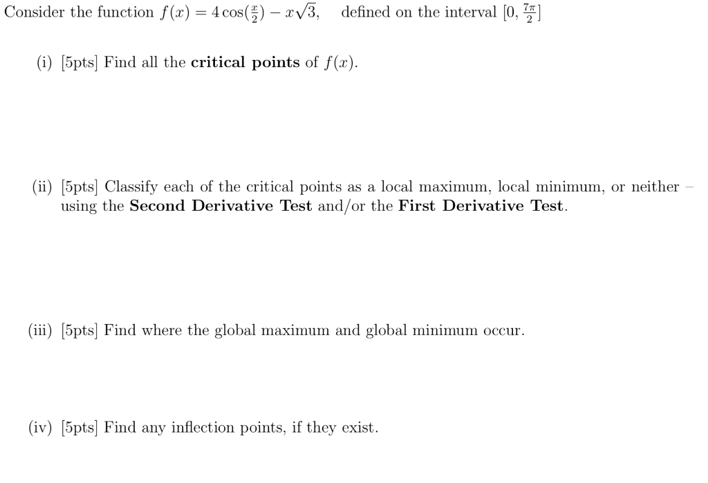 Solved Consider the function f(x) = 4 cos() – XV3, defined | Chegg.com
