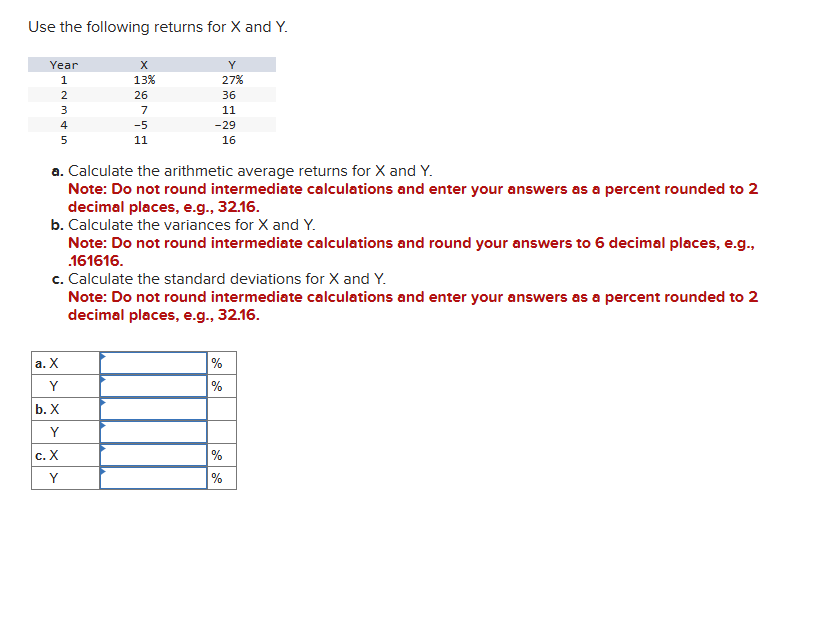 Solved Use the following returns for \( ﻿X \) ﻿and \( ﻿Y | Chegg.com