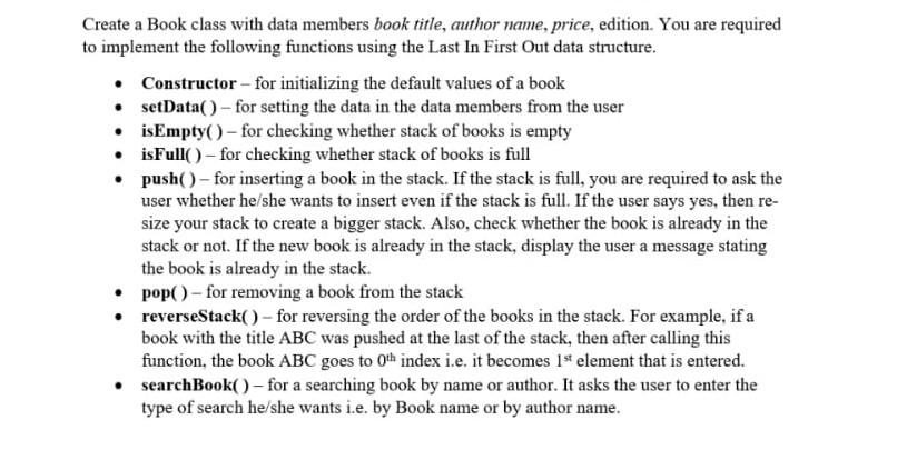 Solved Create a Book class with data members book title, | Chegg.com